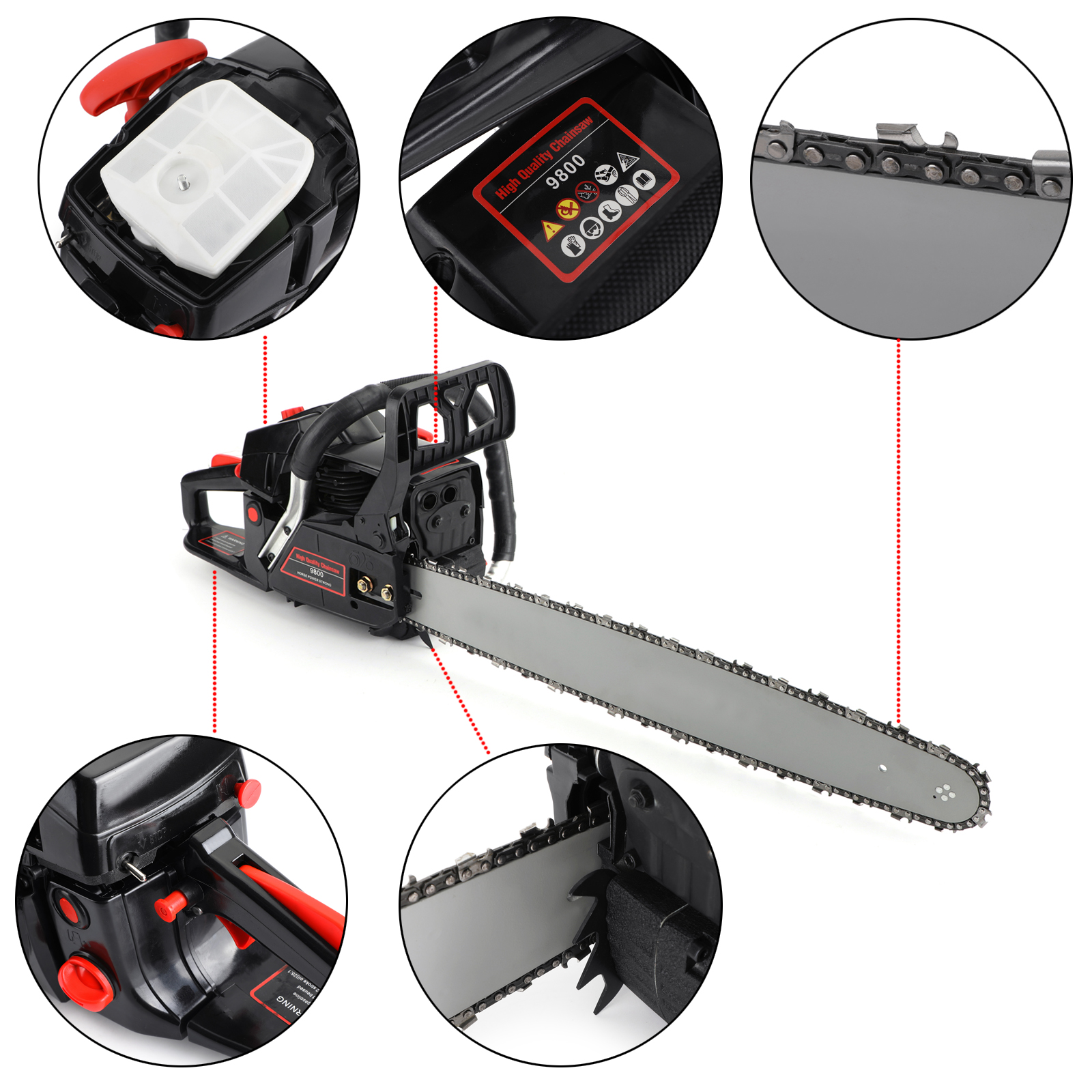 62cc Chainsaw 20" Bar Powered Engine 2 Cycle Gasoline Chain Saw Red US ...