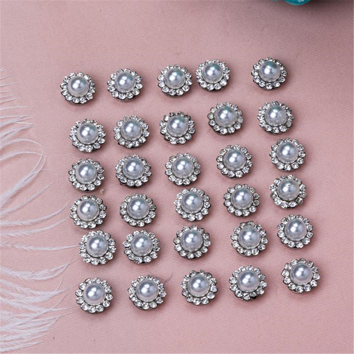 100Pcs Bling Crystal Rhinestone Pearl Flatback Buttons Wedding ...