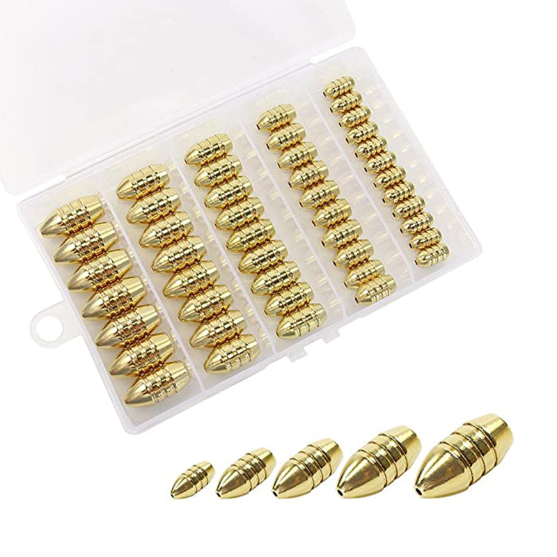 Multi Bullet Shape Gold Brass Fishing Sinkers Set Lures Weights Sinker ...