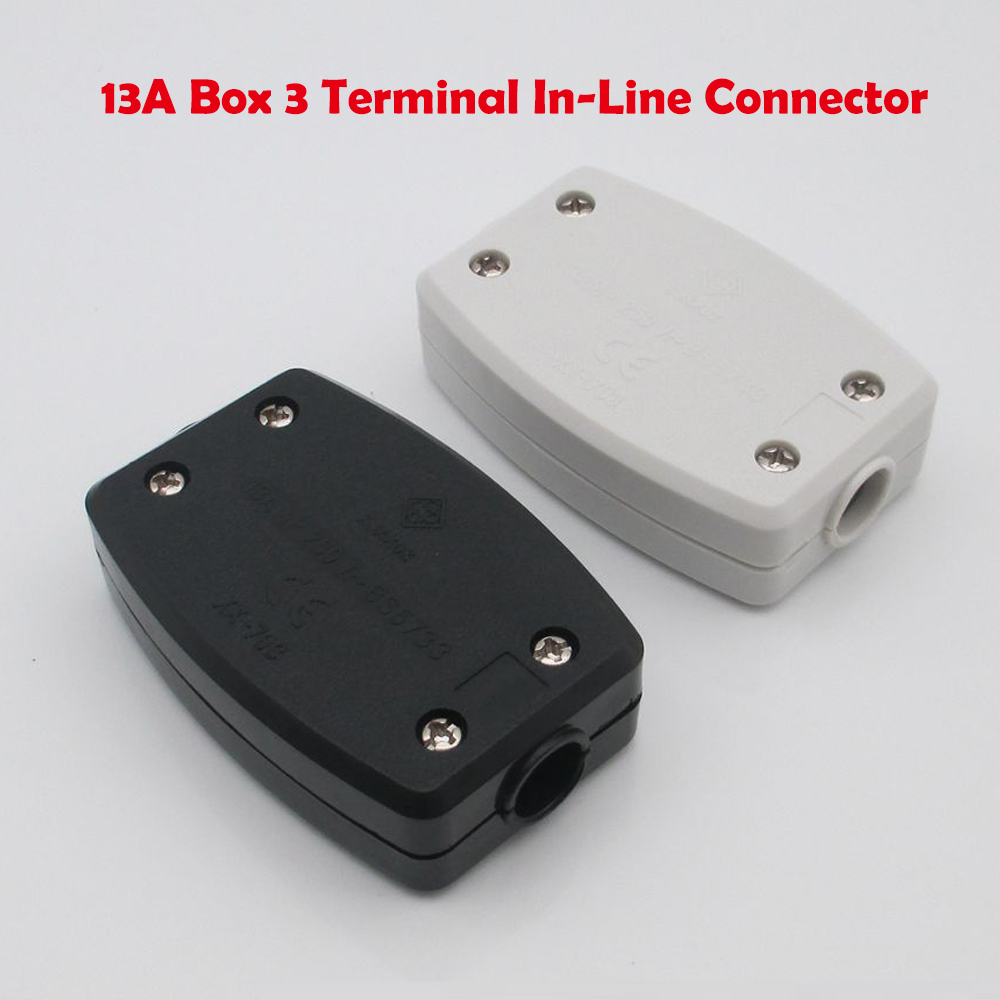 13A 3 Terminal In-Line Connector Box, 240V Mains Electric Cable Flex ...
